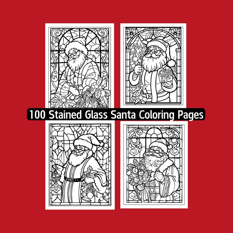 100 Stained Glass Santa Coloring Pages, Christmas Ornaments (digital ...
