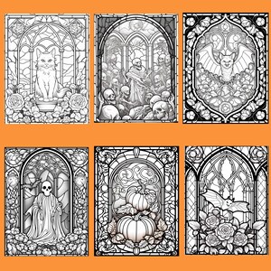 200 Halloween Stained Glass Coloring Pages, Spooky Designs (digital ...