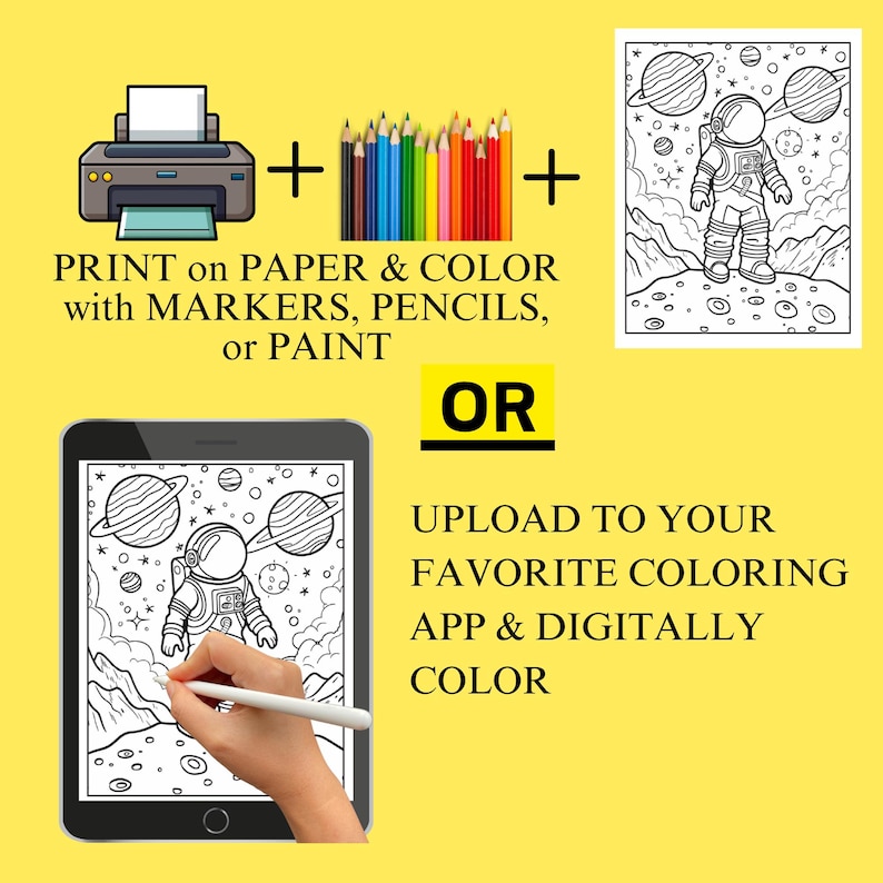 146 Outer Space Coloring Pages, Printable, Digital, Download, Paint ...