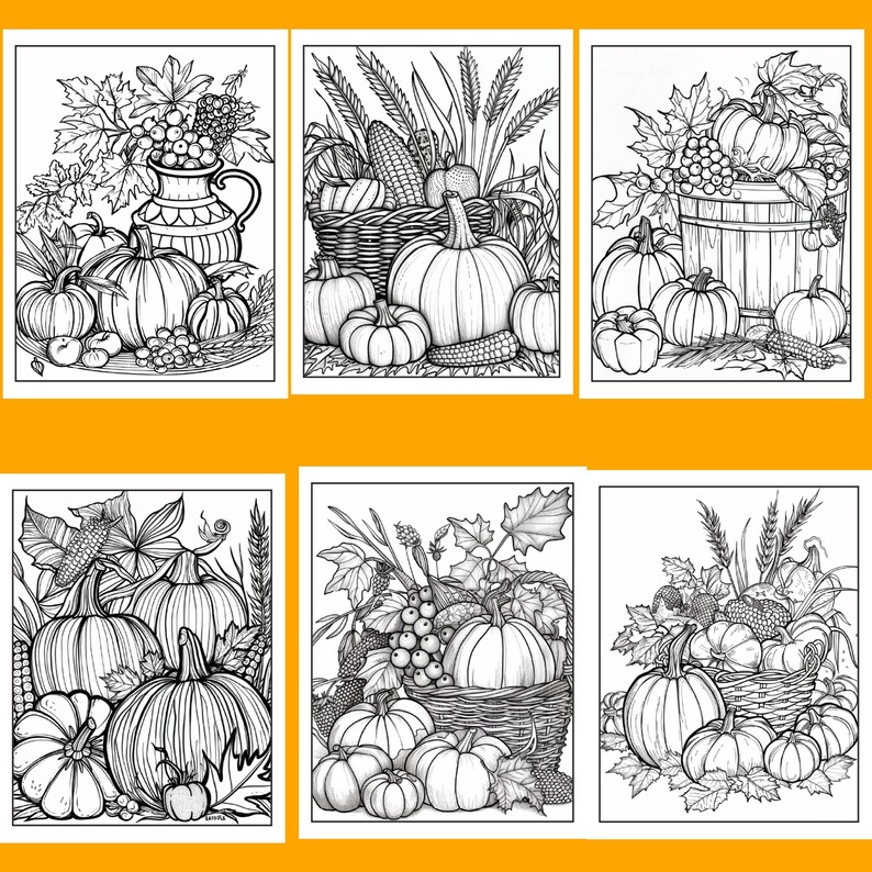 200 Autumn Harvest Coloring Pages, Printable, Instant Download, Stress ...