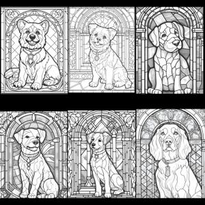 100+ Stained Glass Dog Coloring Pages, Printable Book (digital Download ...