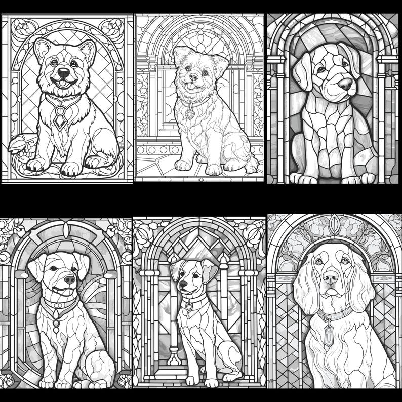 100+ Stained Glass Dog Coloring Pages, Printable Book (digital Download ...