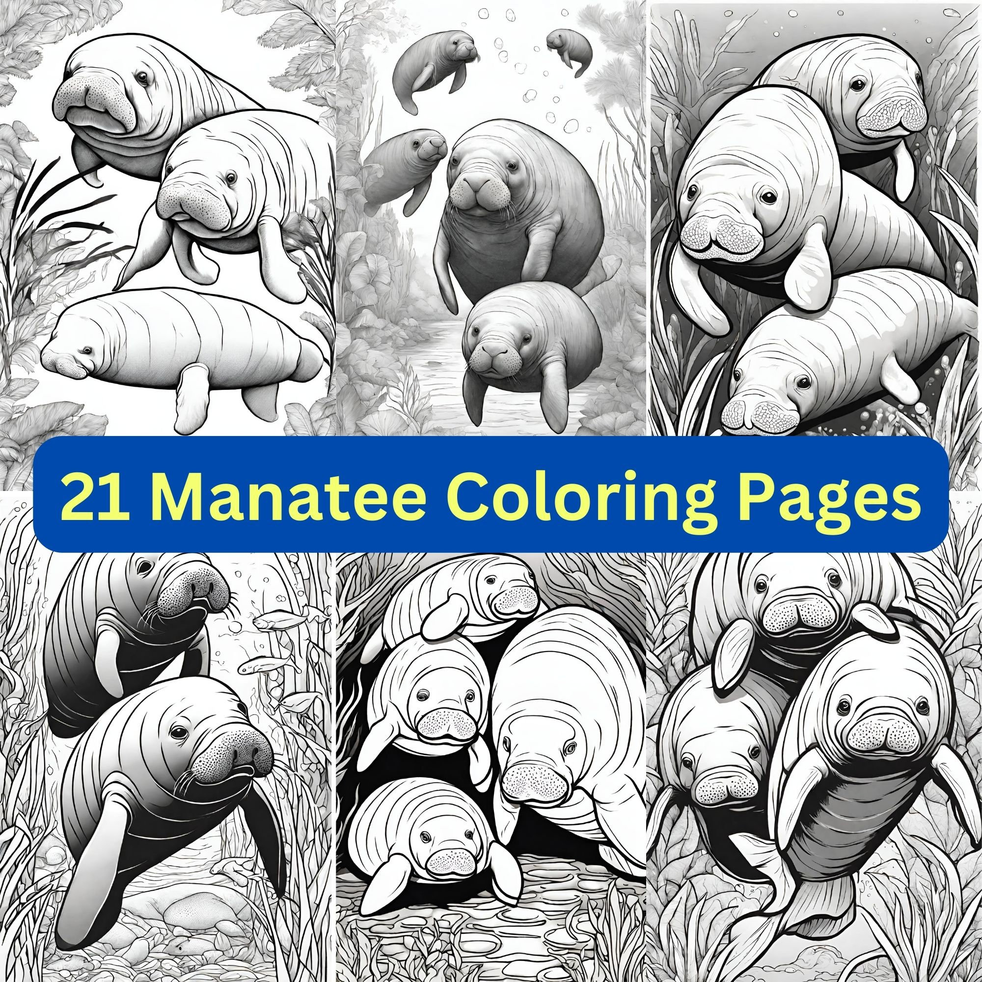 21 Manatee Coloring Pages, Printable, Instant Download, Stress Relief ...