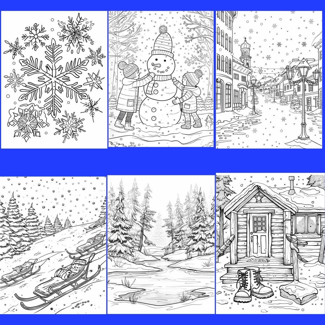 120 Winter Scenes Coloring Pages Book, Printable, Instant Download ...