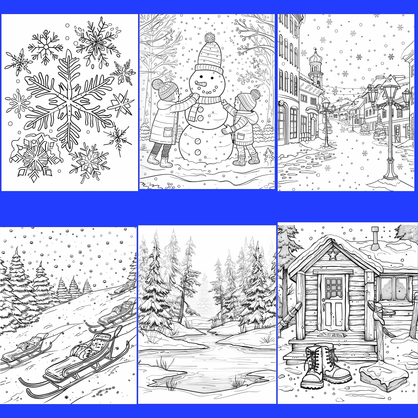 120 Winter Scenes Coloring Pages Book, Printable, Instant Download ...