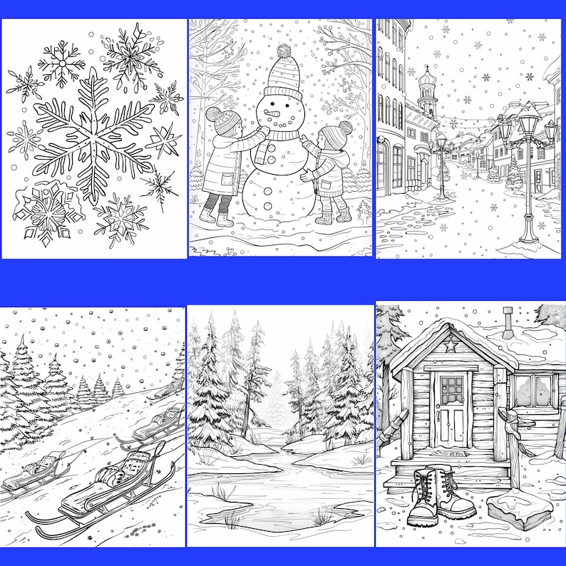 120 Winter Scenes Coloring Pages Book, Printable, Instant Download ...