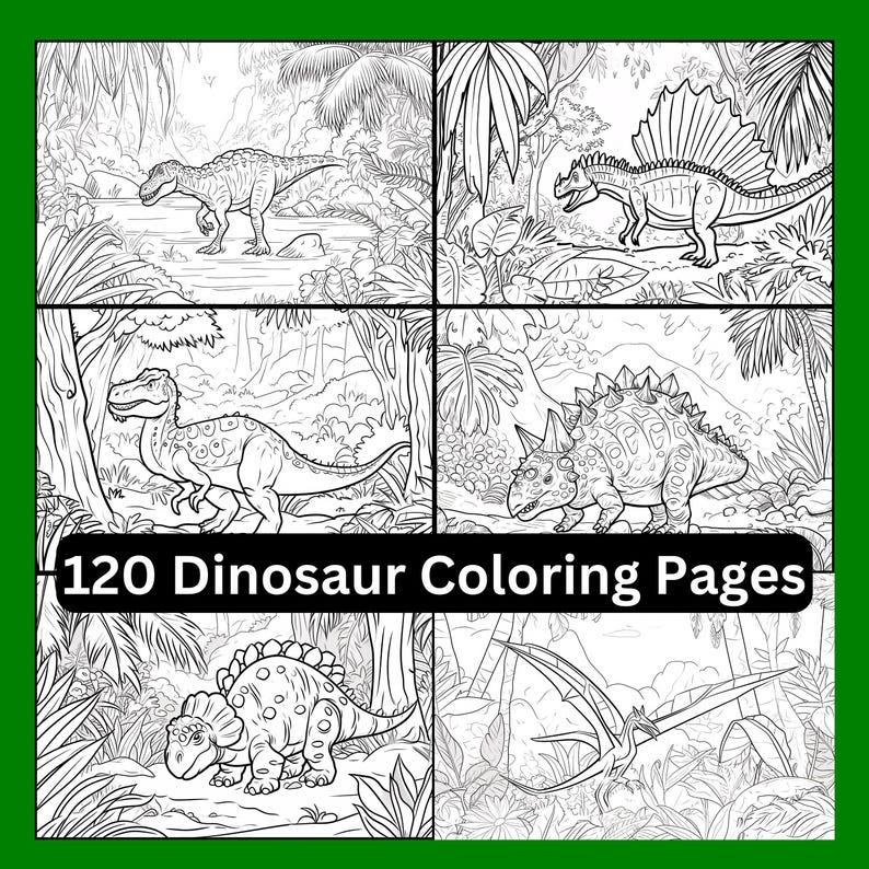 120 Dinosaur Coloring Pages, Instant Printable Digital Download ...