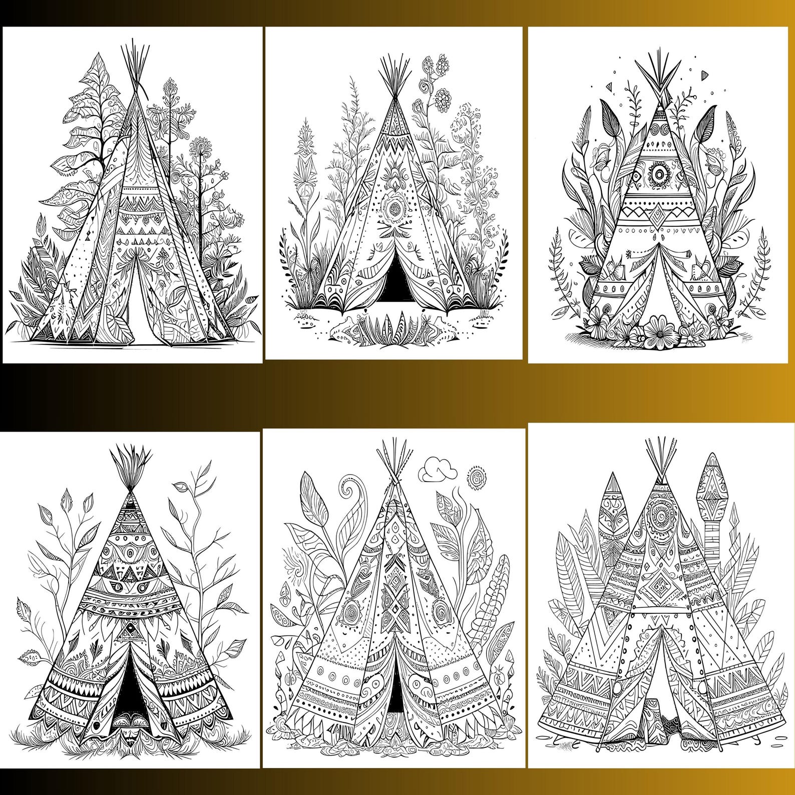 140 Native American Coloring Pages, Teepee, Feathers (digital Download ...