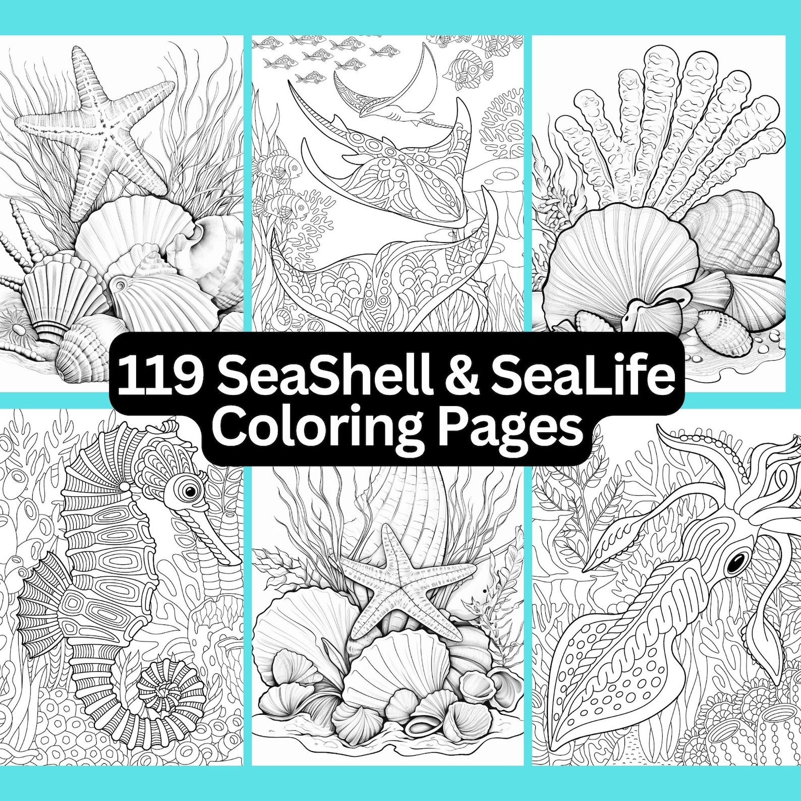 119 Seashell Sealife Coloring Pages, Printable, Instant Digital ...
