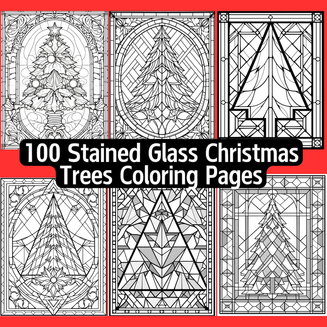100 Stained Glass Christmas Trees Coloring Pages, Printable, Instant ...