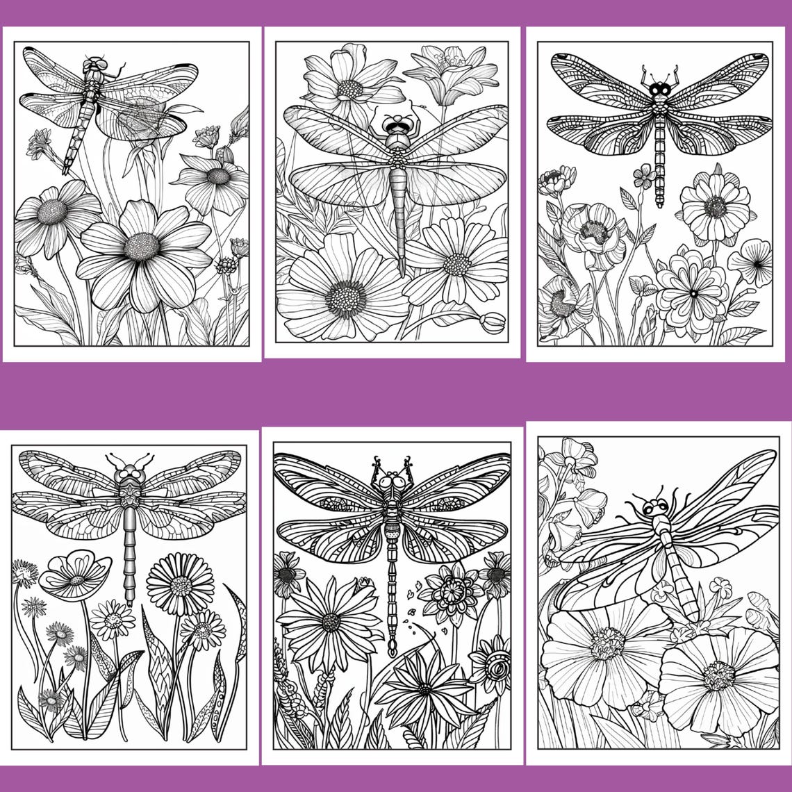 100 Dragonfly Coloring Pages, Printable, Instant Download, Stress ...