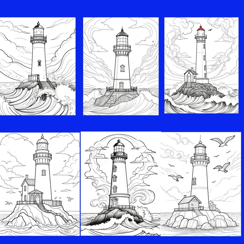 100 Lighthouses Coloring Pages Book, Printable, Instant Download ...