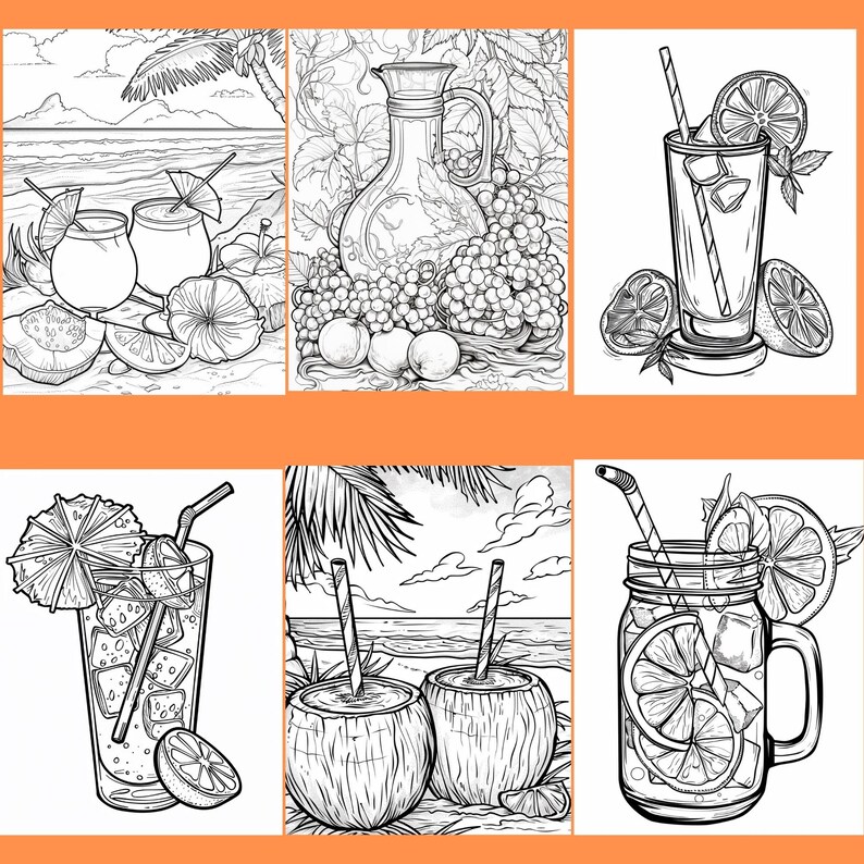 101 Drinks Coloring Pages, Printable, Instant Digital Download, Adult ...