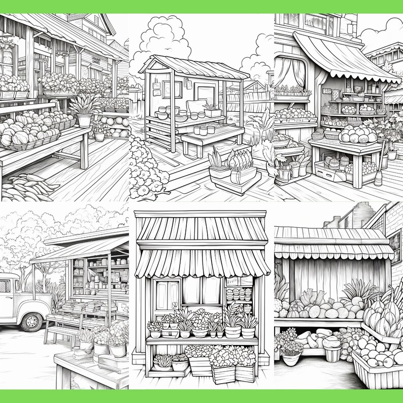 Outdoor Market Coloring Pages, 107 Printable Designs (digital Download ...