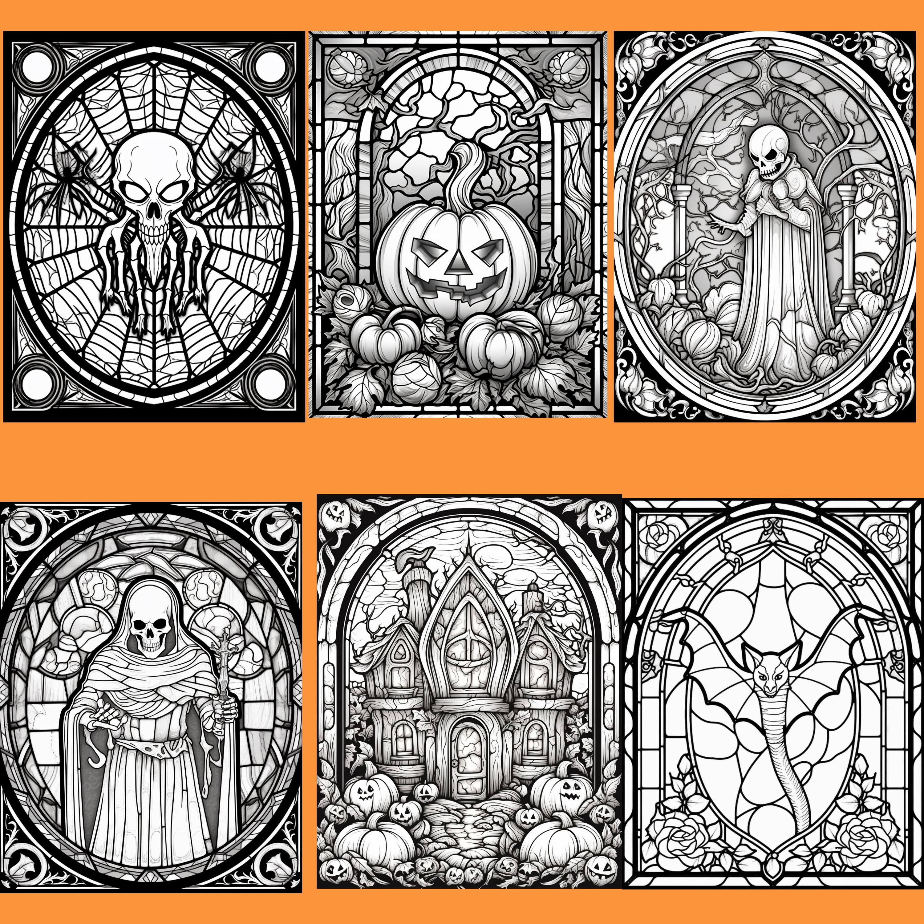 200 Halloween Stained Glass Coloring Pages, Spooky Designs (digital ...