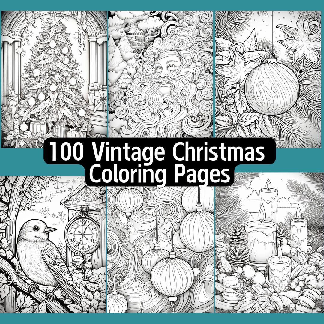100 Vintage Christmas Coloring Pages, Book, Printable, Instant Download ...