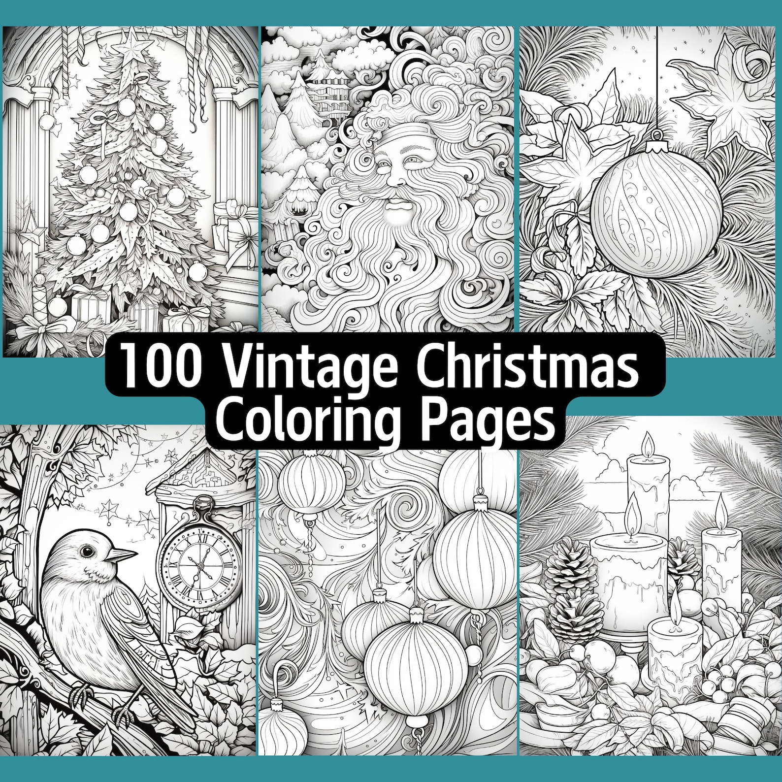 100 Vintage Christmas Coloring Pages, Kids & Adults (digital Download ...