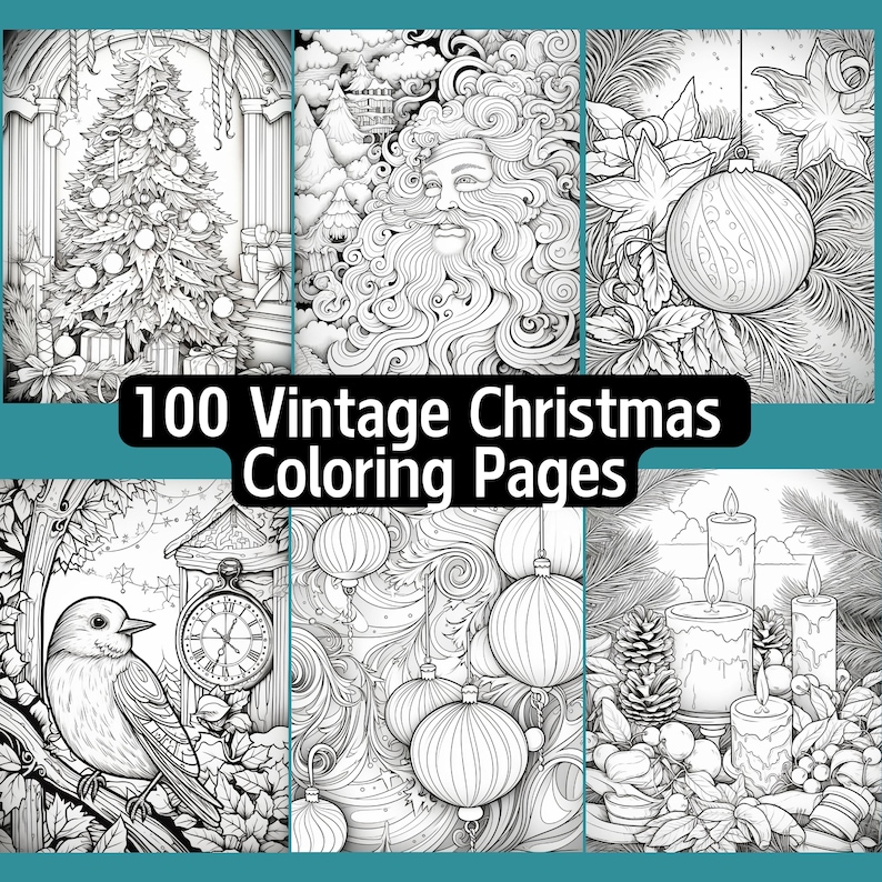 100 Vintage Christmas Coloring Pages, Book, Printable, Instant Download ...