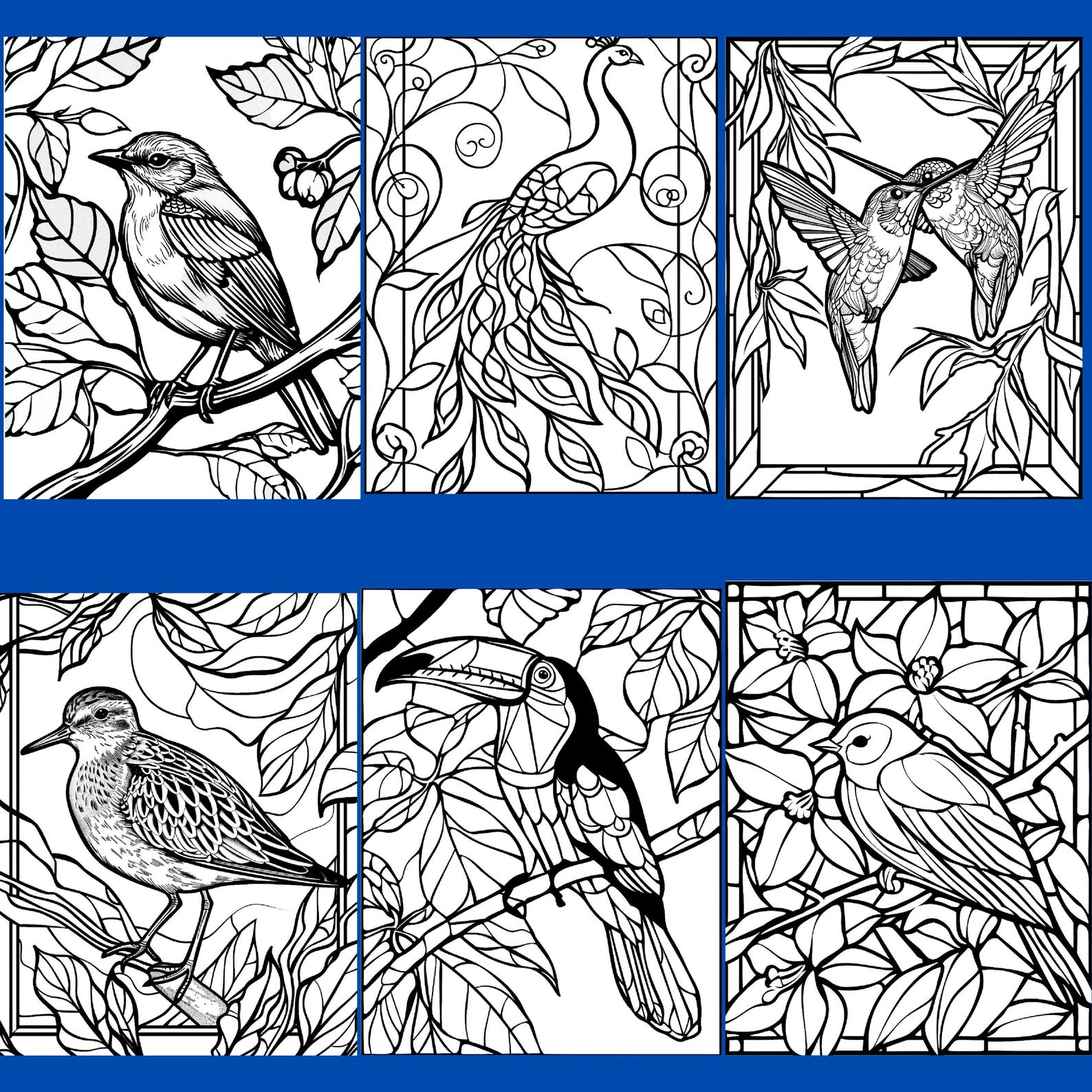 300+ Stained Glass Birds Coloring Pages, Printable (digital Download ...