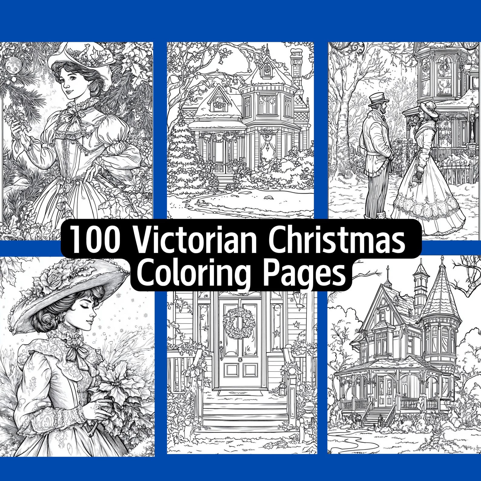 100 Victorian Christmas Coloring Pages, Book, Printable, Instant ...
