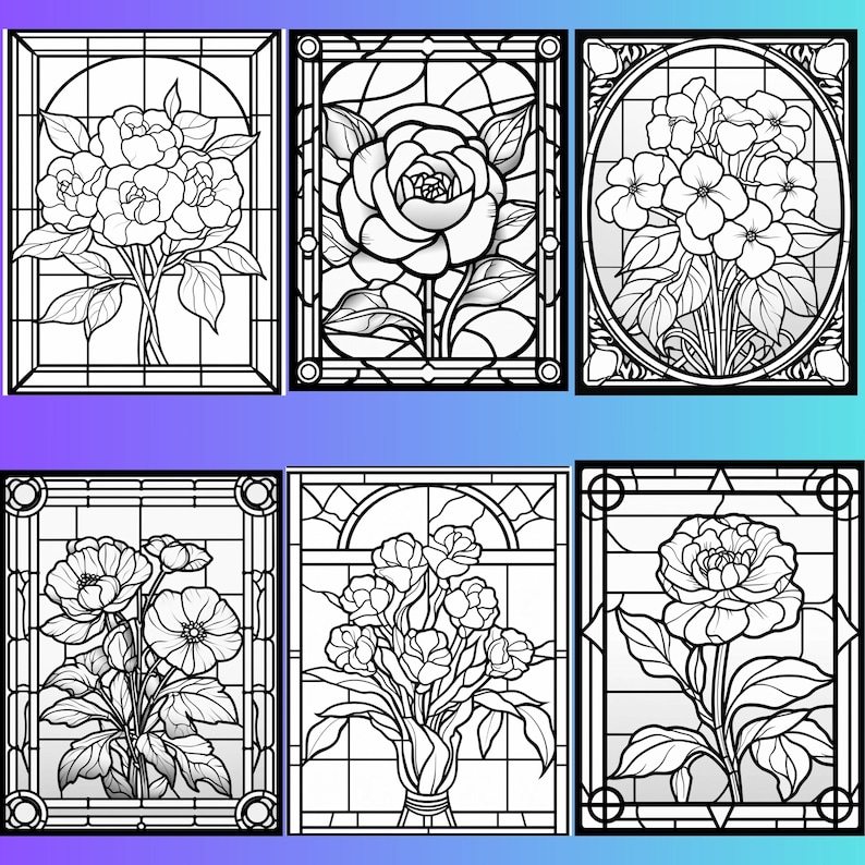 200 Stained Glass Flowers Coloring Pages, Paint, Printable, Ipad ...