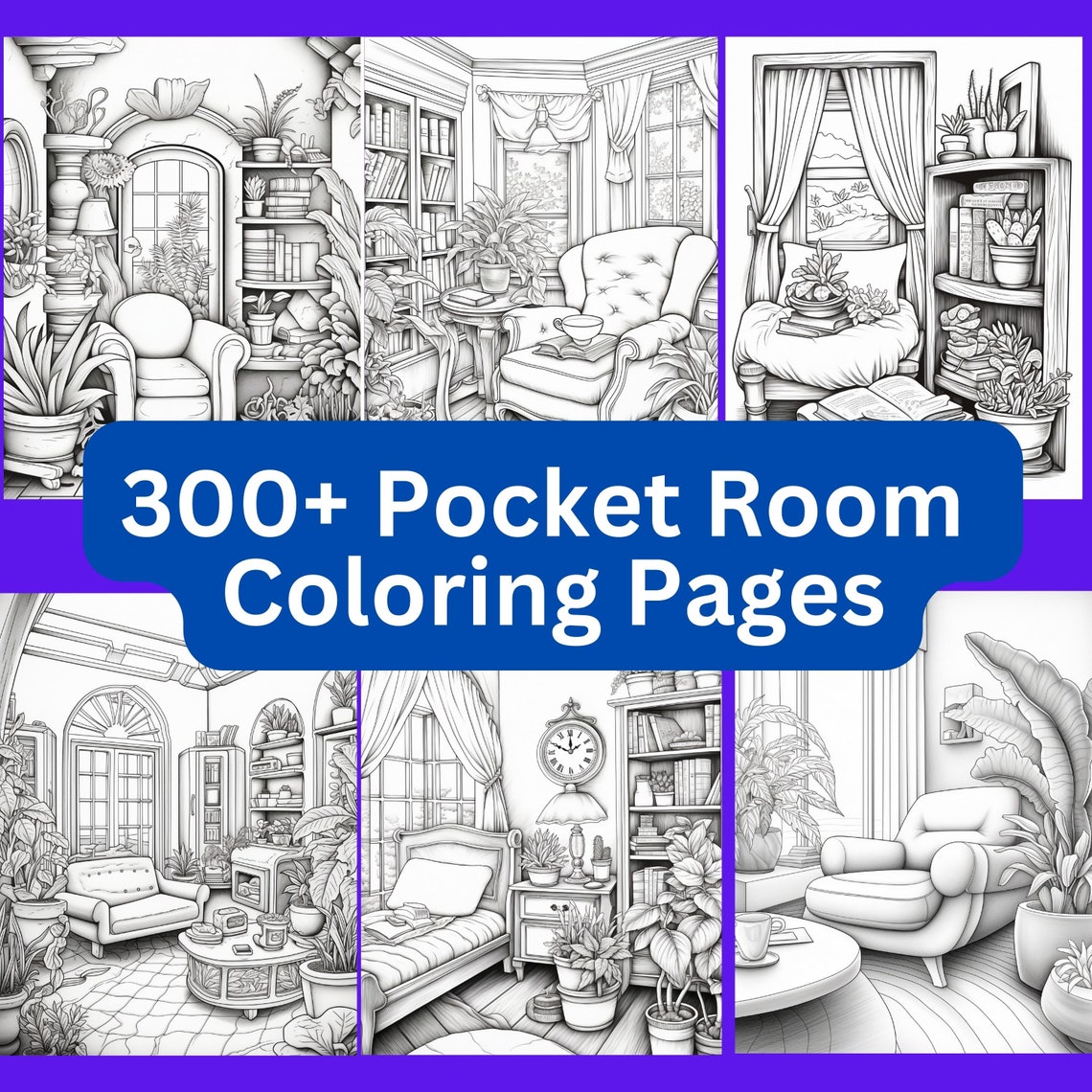 300 Pocket Room Coloring Pages, Printable, Instant Download, Stress ...