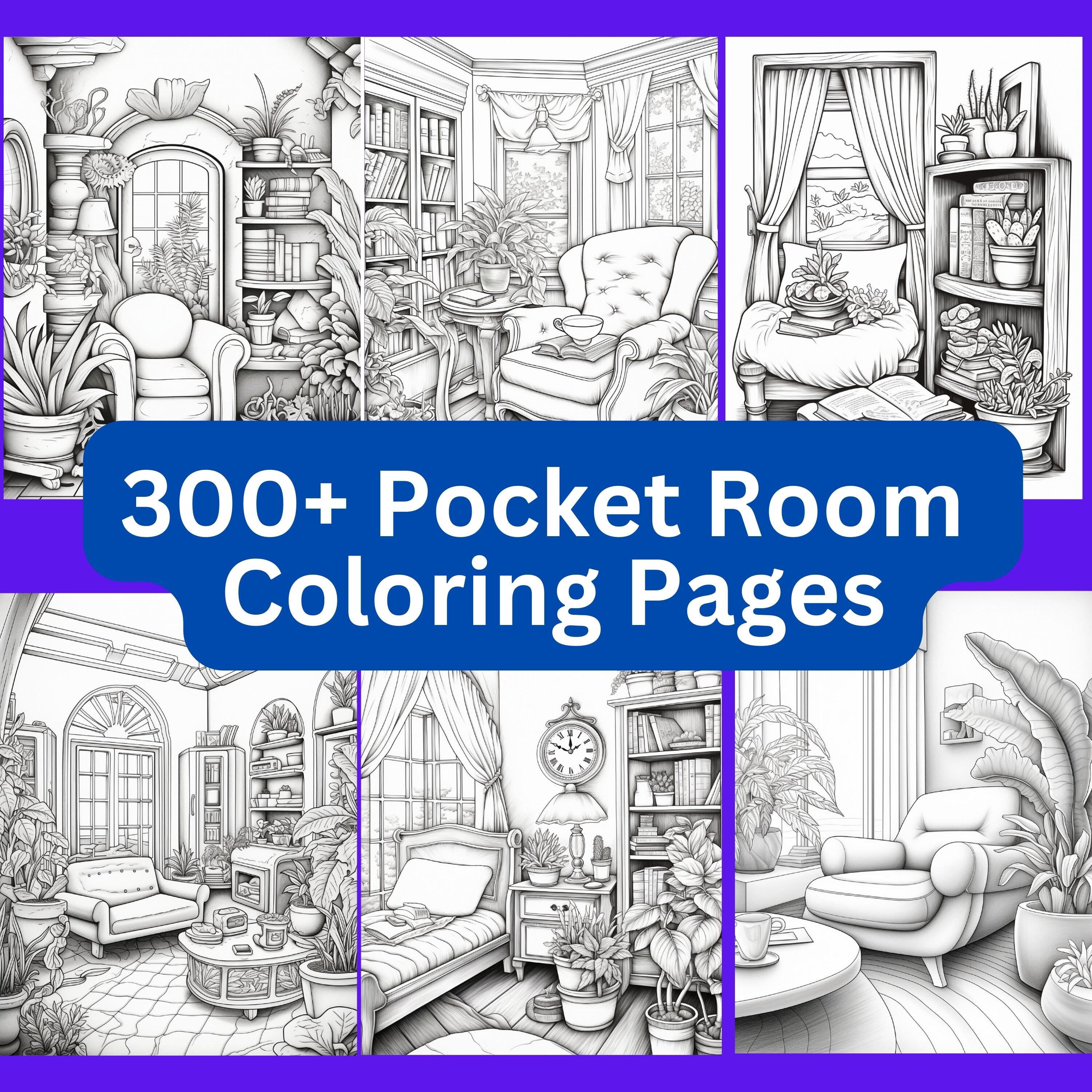 300 Pocket Room Coloring Pages, Printable, Instant Download, Stress ...