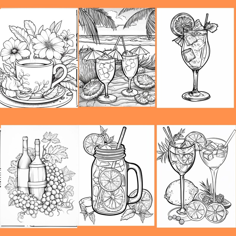 101 Drinks Coloring Pages, Printable, Instant Digital Download, Adult ...