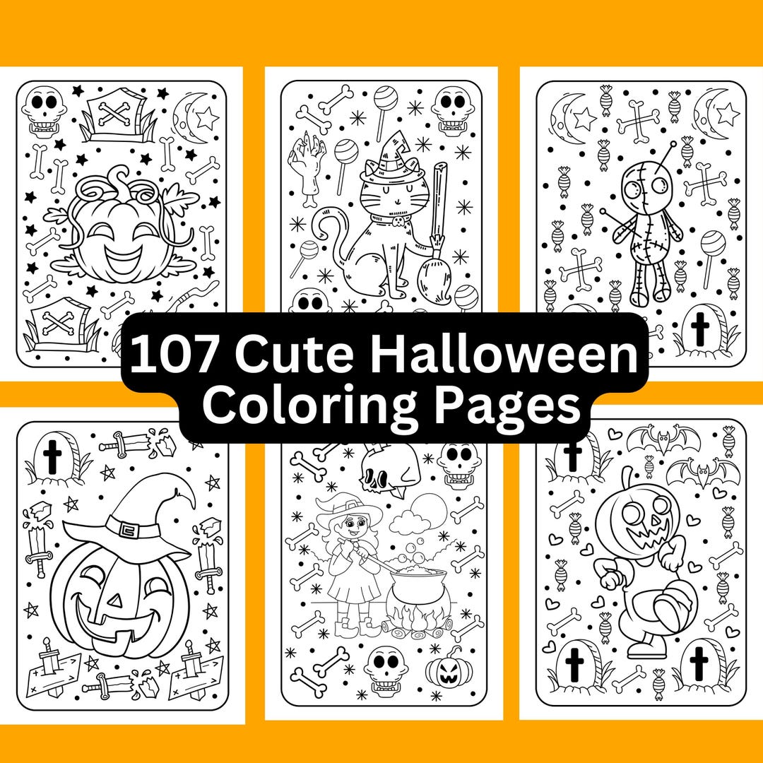 107 Cute Halloween Coloring Pages, Printable, Instant Download, Stress ...