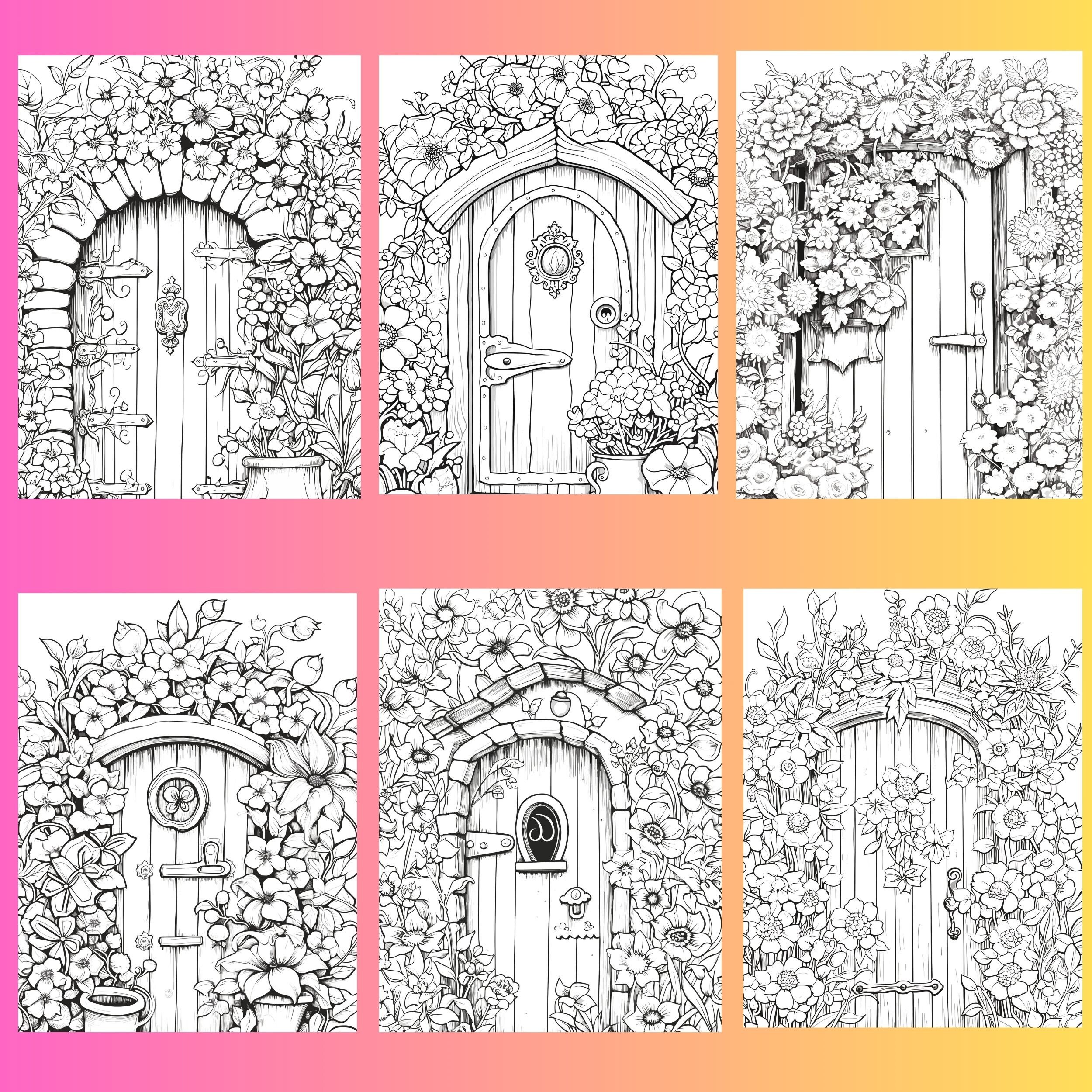 118 Fairy Door Gnome House Coloring Pages, Printable Instant Digital ...