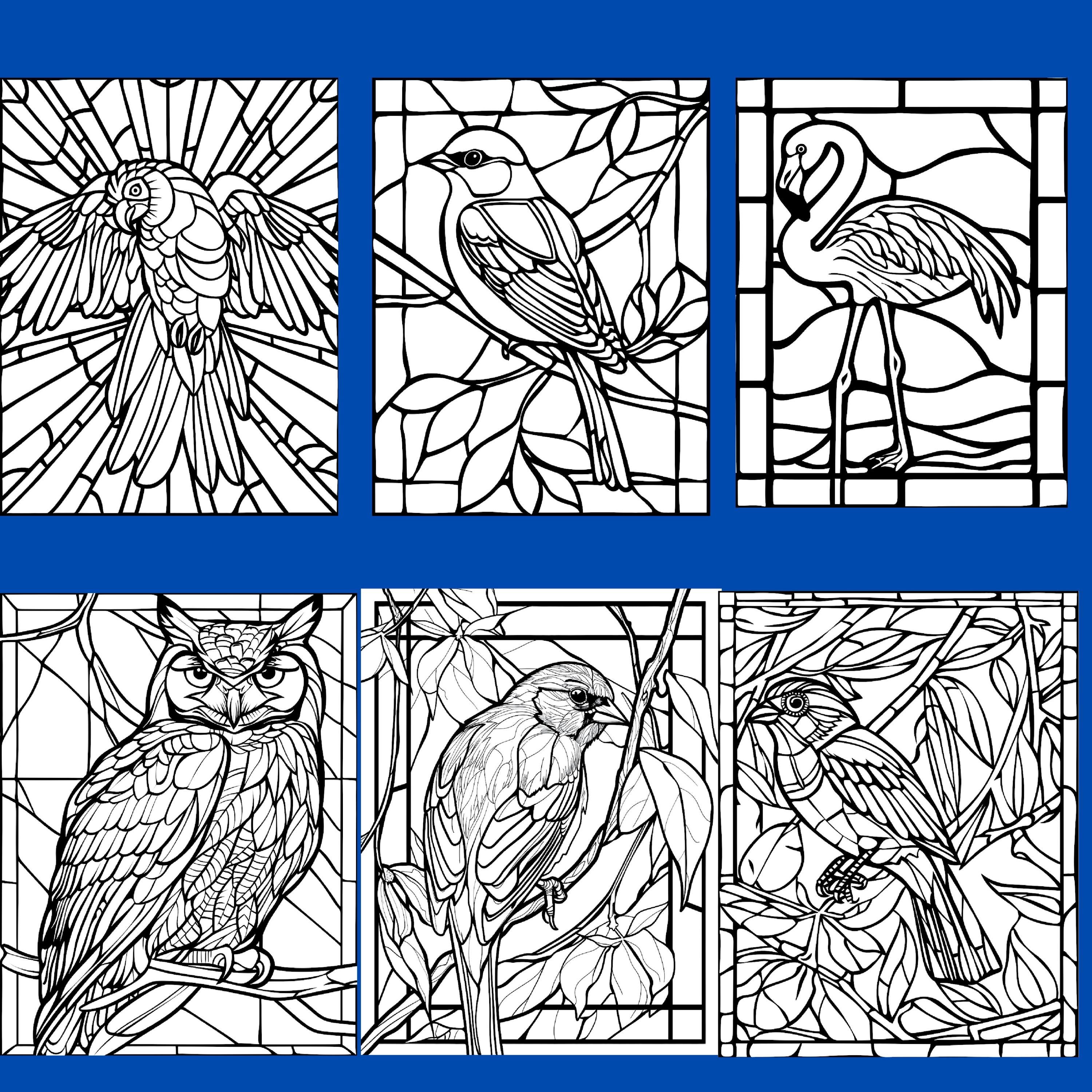 300 Stained Glass Birds Coloring Pages, Printable, Instant Digital ...