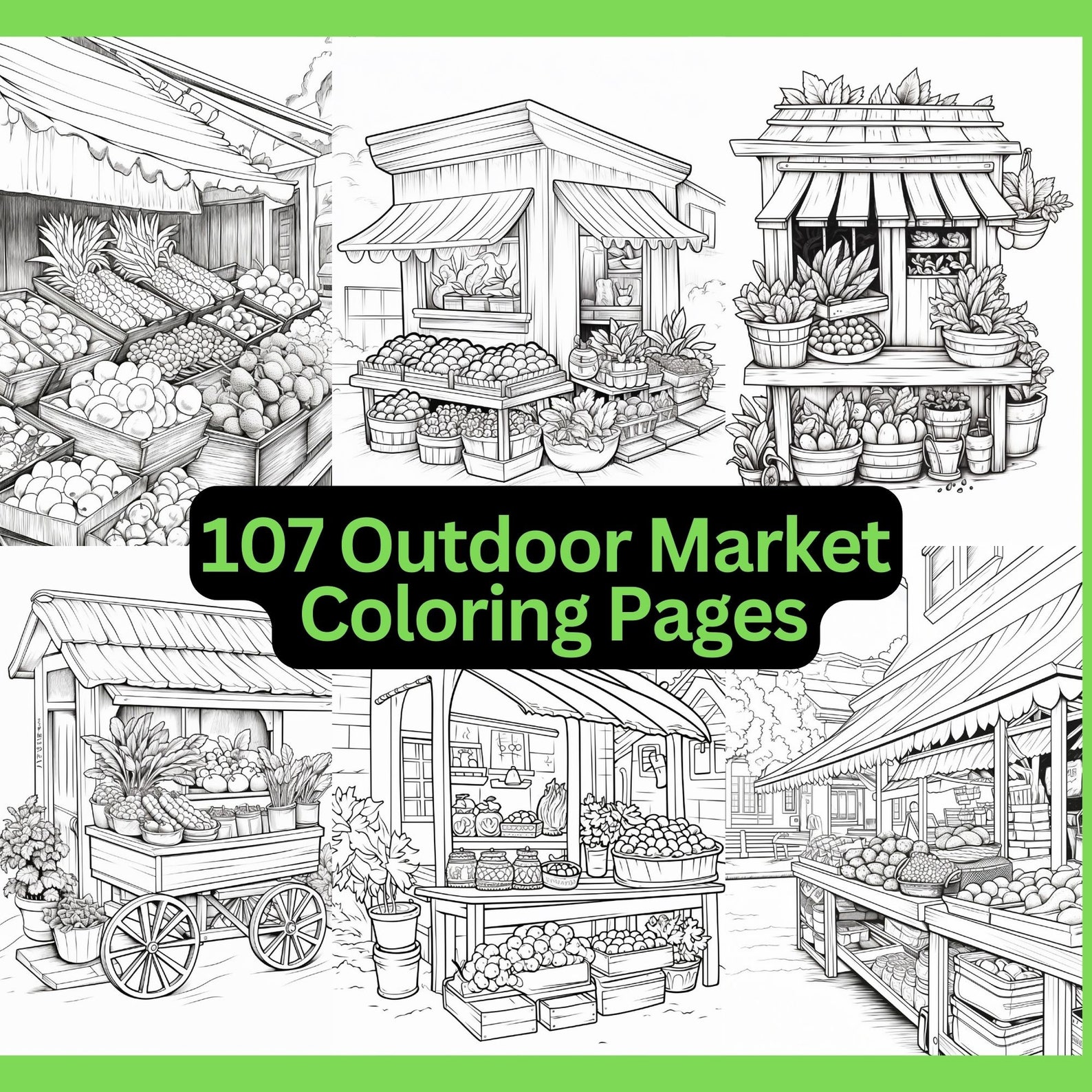 Outdoor Market Coloring Pages, 107 Printable Designs (digital Download ...