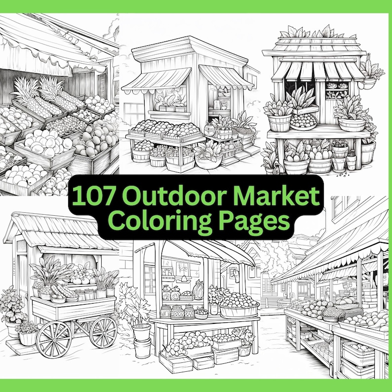 107 Outdoor Market Coloring Pages, Printable, Instant Digital Download ...
