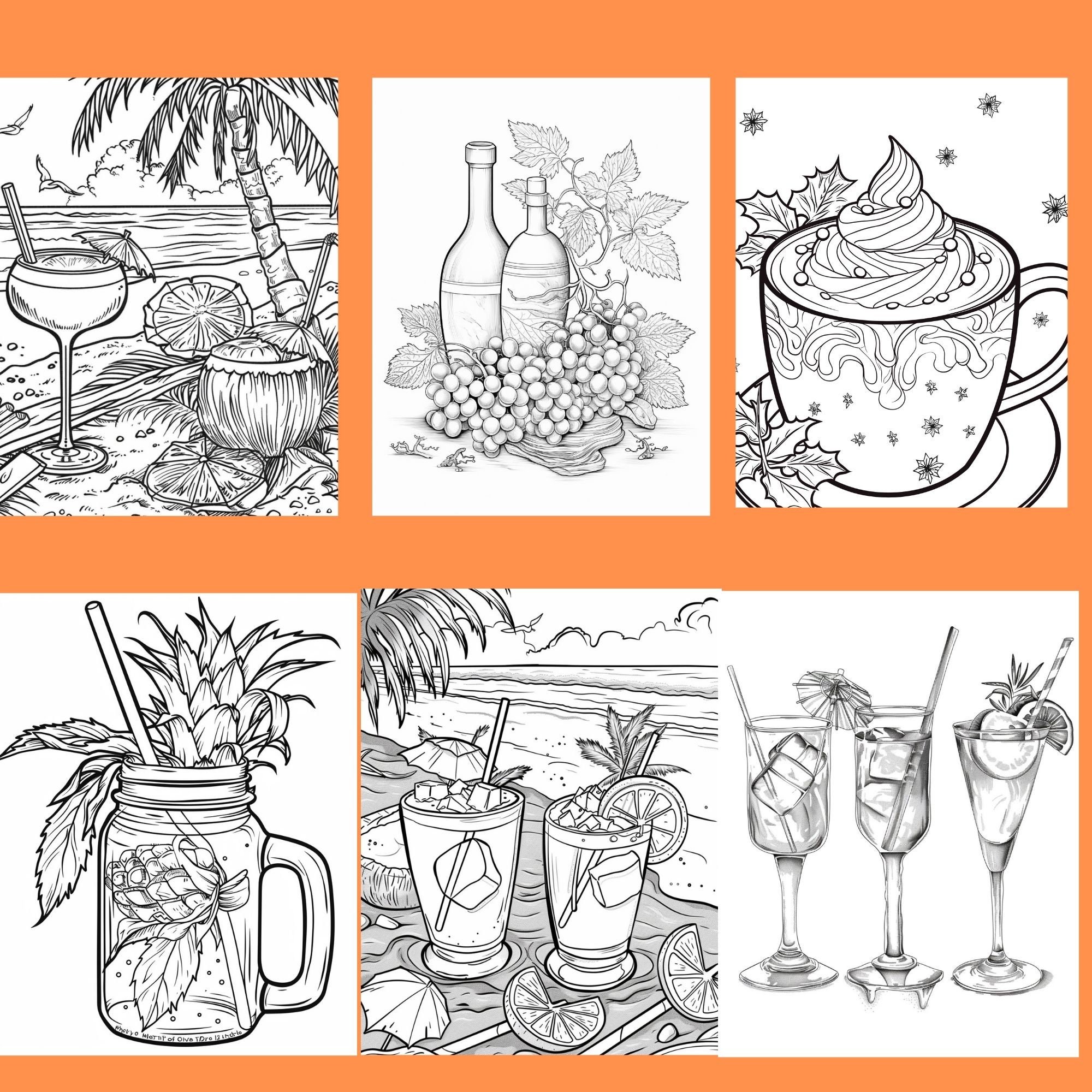 101 Drinks Coloring Pages, Printable, Instant Digital Download, Adult ...