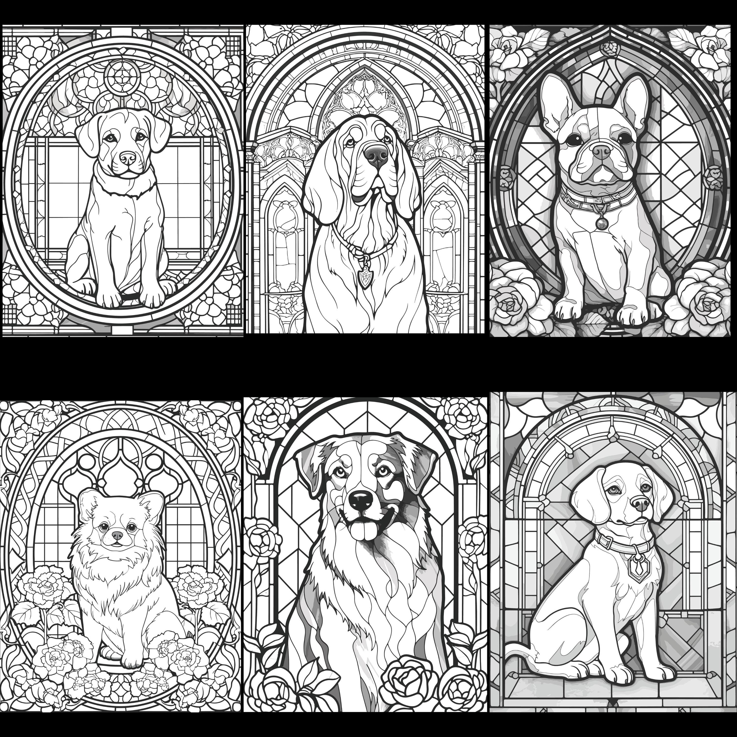 100+ Stained Glass Dog Coloring Pages, Printable Book (digital Download ...