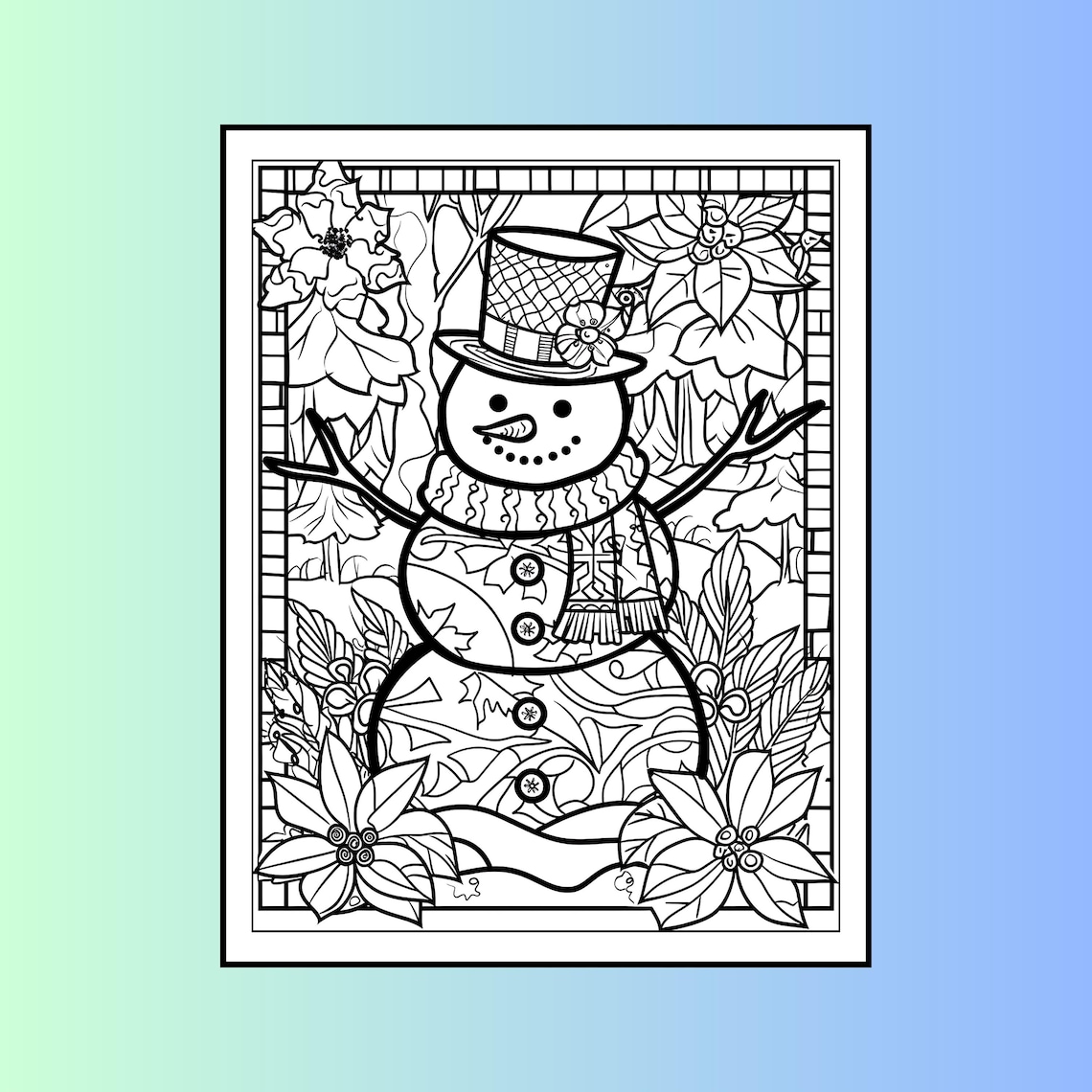 175+ Stained Glass Snowmen Coloring Pages, Winter Holiday (digital ...