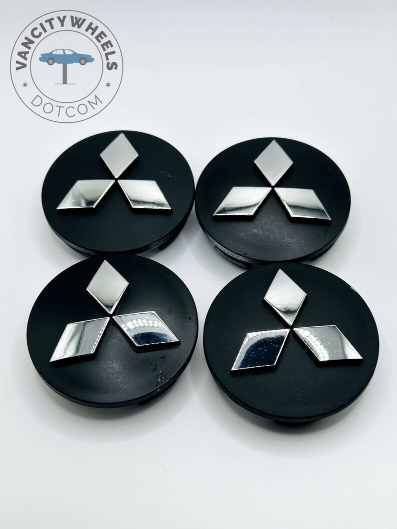 Set of 4 Black/chrome Mitsubishi Alloy Wheel Center Caps 60mm ...