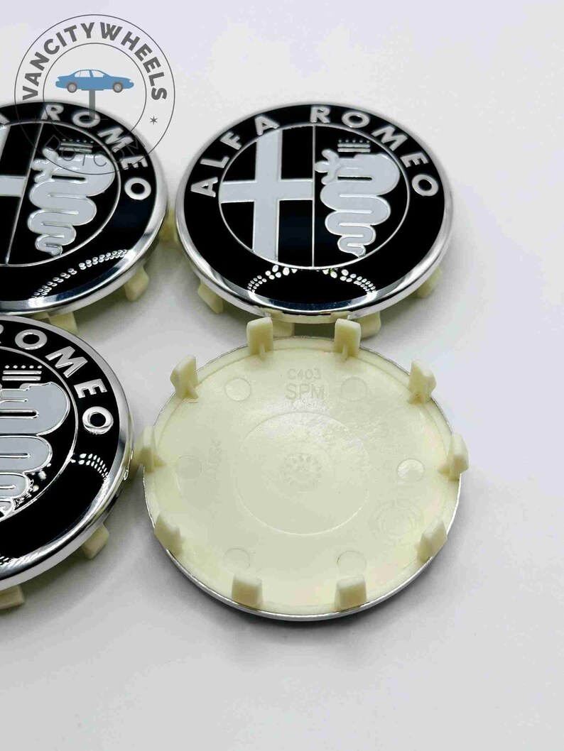 Set of 4 Black/white Alfa Romeo Alloy Wheel Center Caps 60mm, Black ...