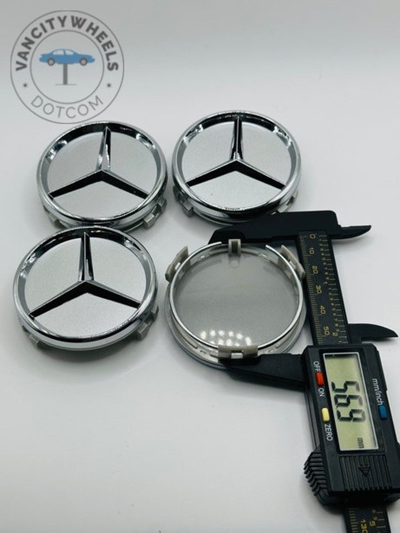 Set of 4 Gloss Chrome Mercedes Benz Alloy Wheel Center Caps 61mm, Gloss ...