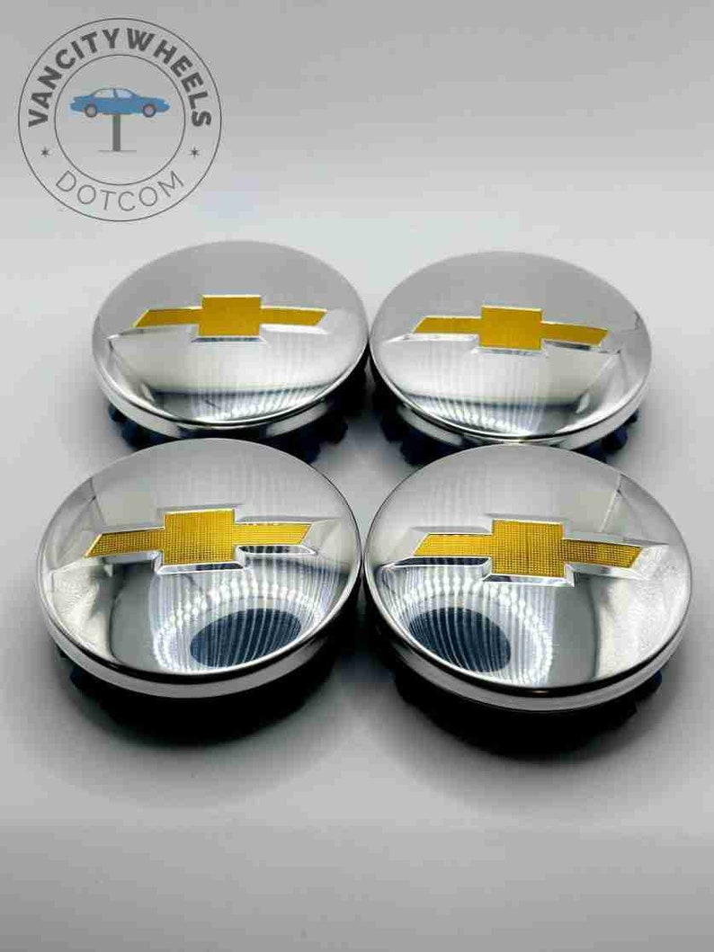 Set of 4 Chrome/gold Chevrolet Alloy Wheel Center Caps 83mm, Chrome ...