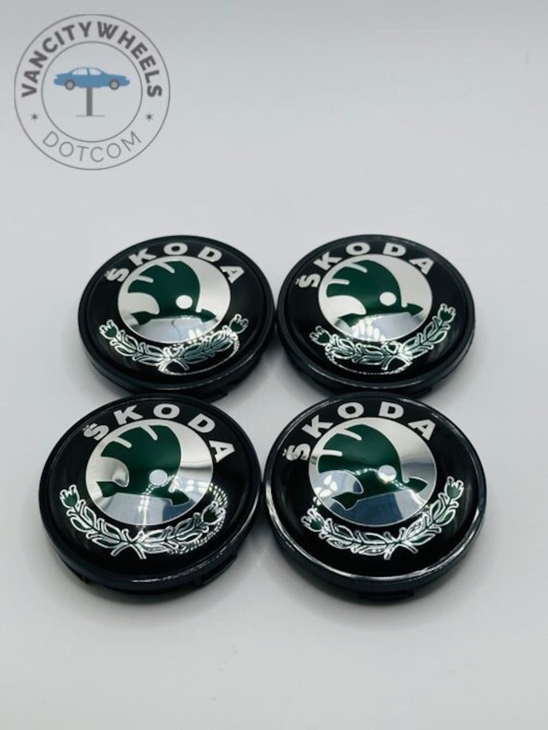 Set of 4 Black/silver/green Skoda Auto Alloy Wheel Center Caps 56mm ...