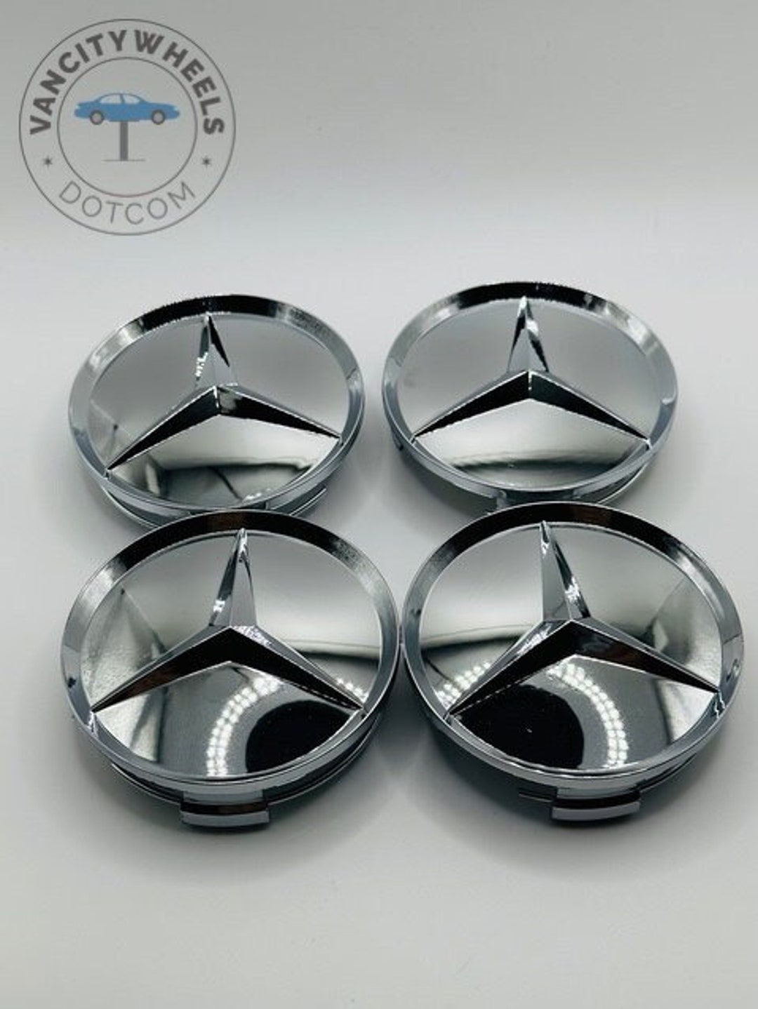 Set of 4 Chrome Mercedes Benz Alloy Wheel Center Caps 74mm, Chrome ...
