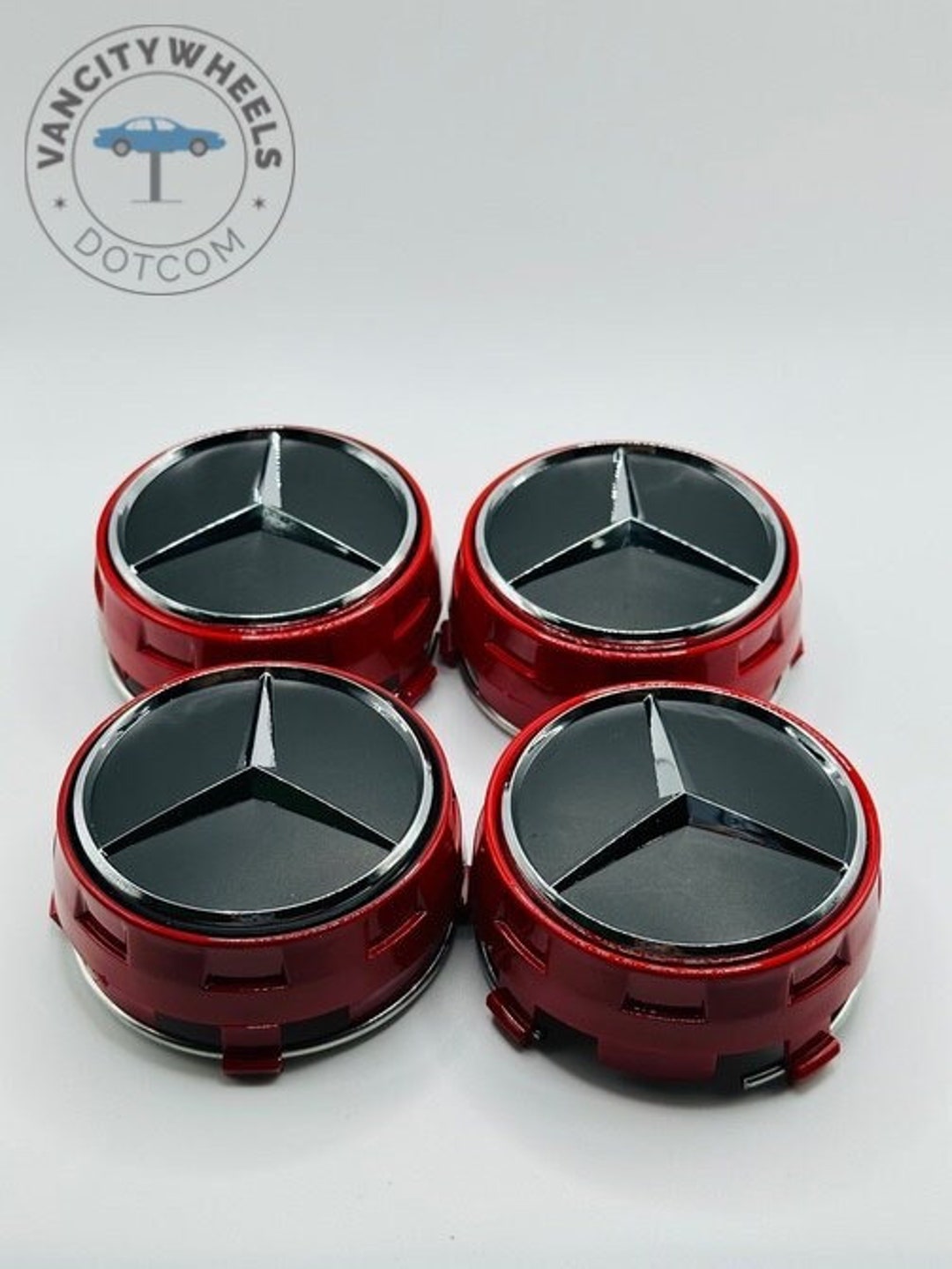 Set of 4 Black/red Mercedes Benz Raised Alloy Wheel Center Caps 75mm ...