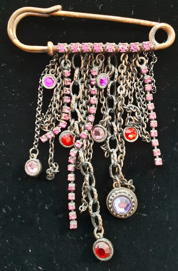 chatelaine safety pin brooch - Gem