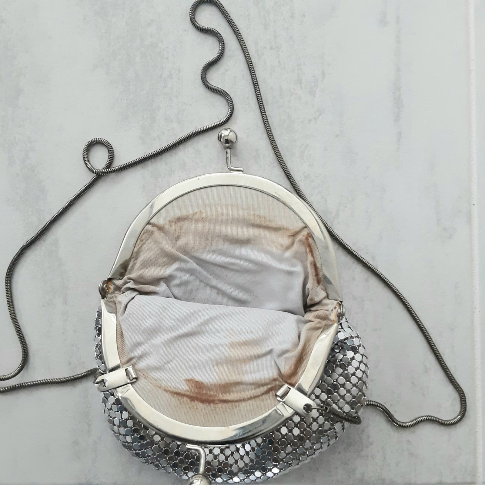 Vintage Silver Metallic Mesh Purse, Small, Crossbody, Snake Chain ...