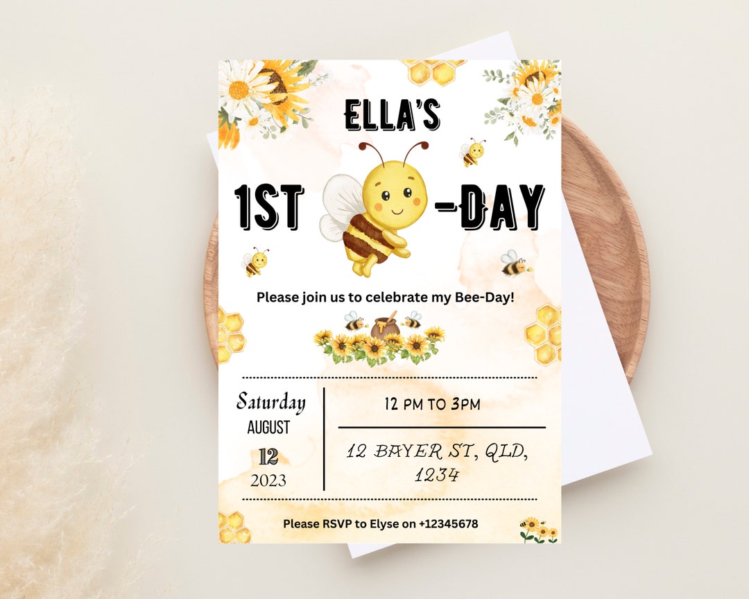 Bee Birthday Invitation, 1st Bee Day Invitation, Bee 1st Birthday ...