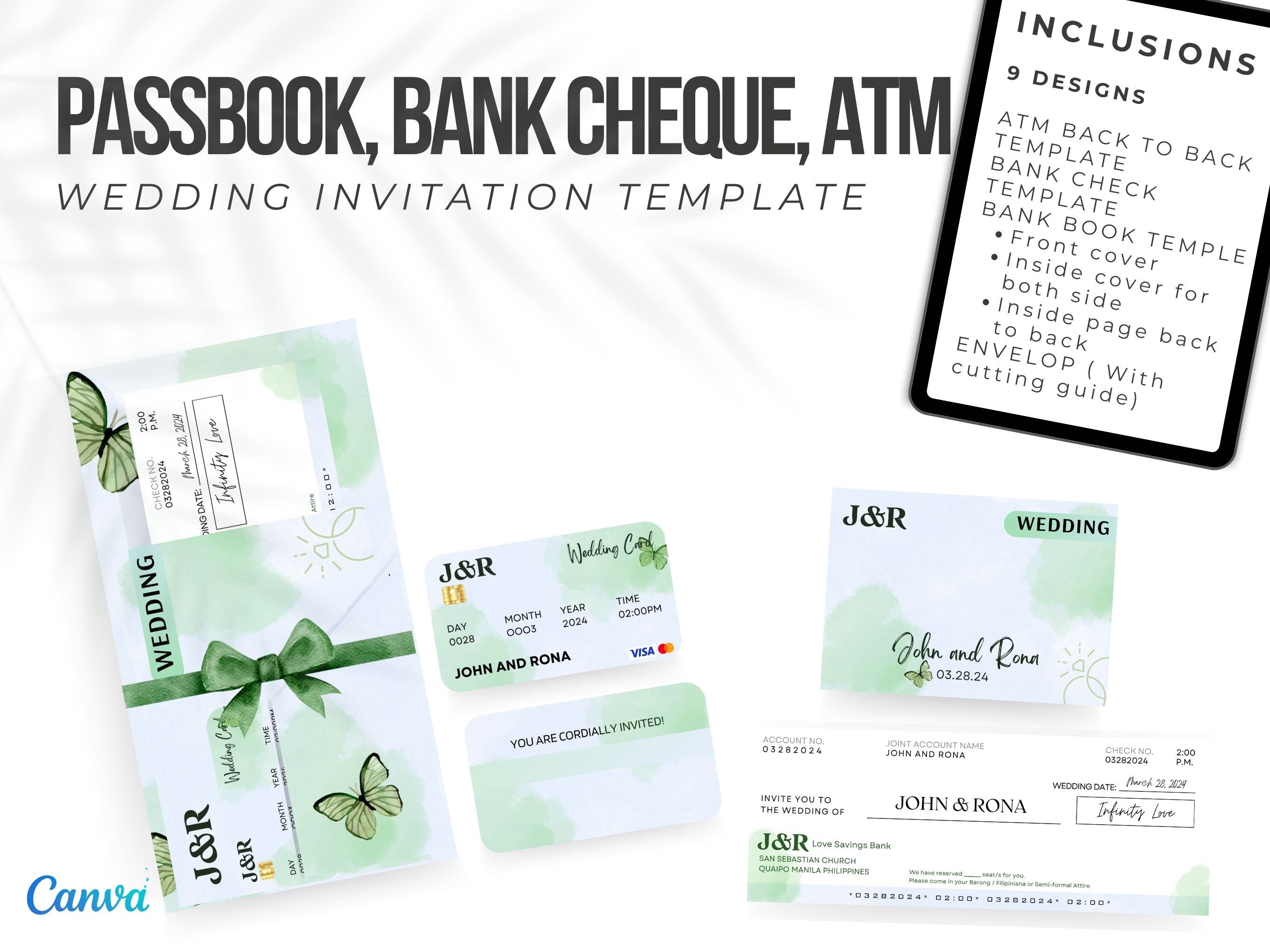 Passbook | Bank Cheque | ATM Wedding Invitation Template | Unique ...