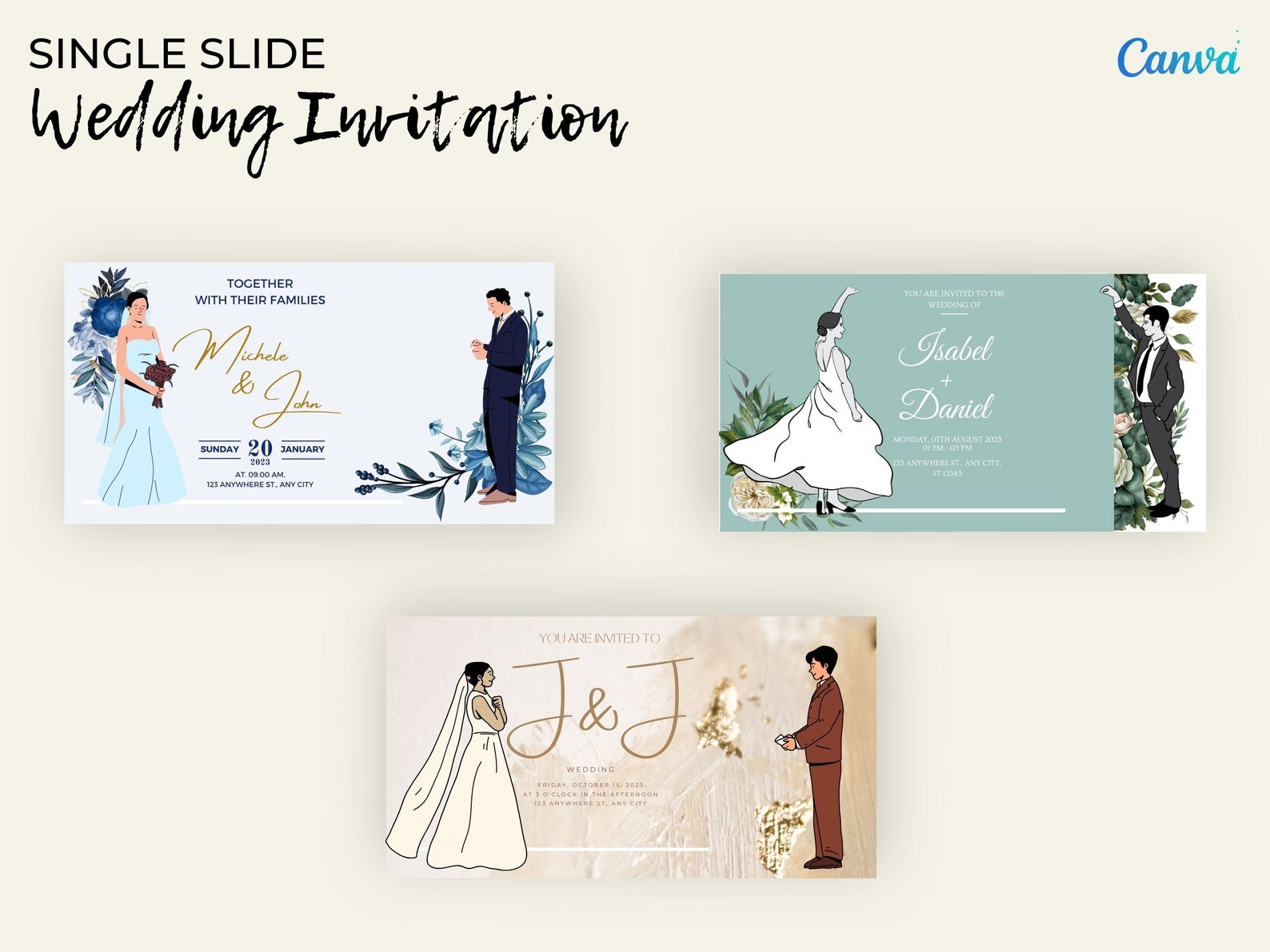 Single Slide Wedding Invitation Template Editable in Canva - Etsy