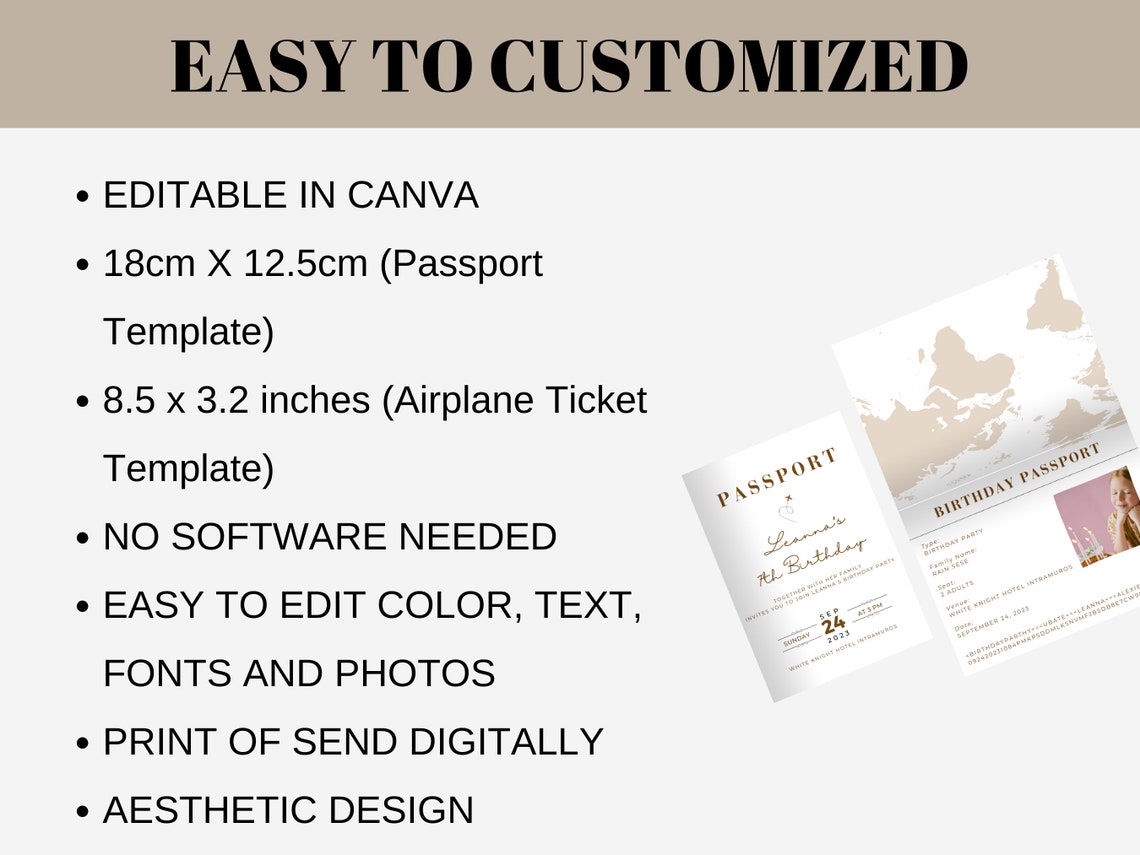 Aesthetic Passport and Airplane Ticket Invitation | Birthday or Wedding ...