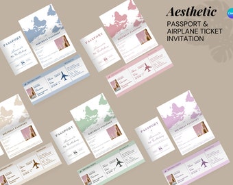 Minimalist Passport and Airplane Ticket Invitation | Wedding Passpost ...